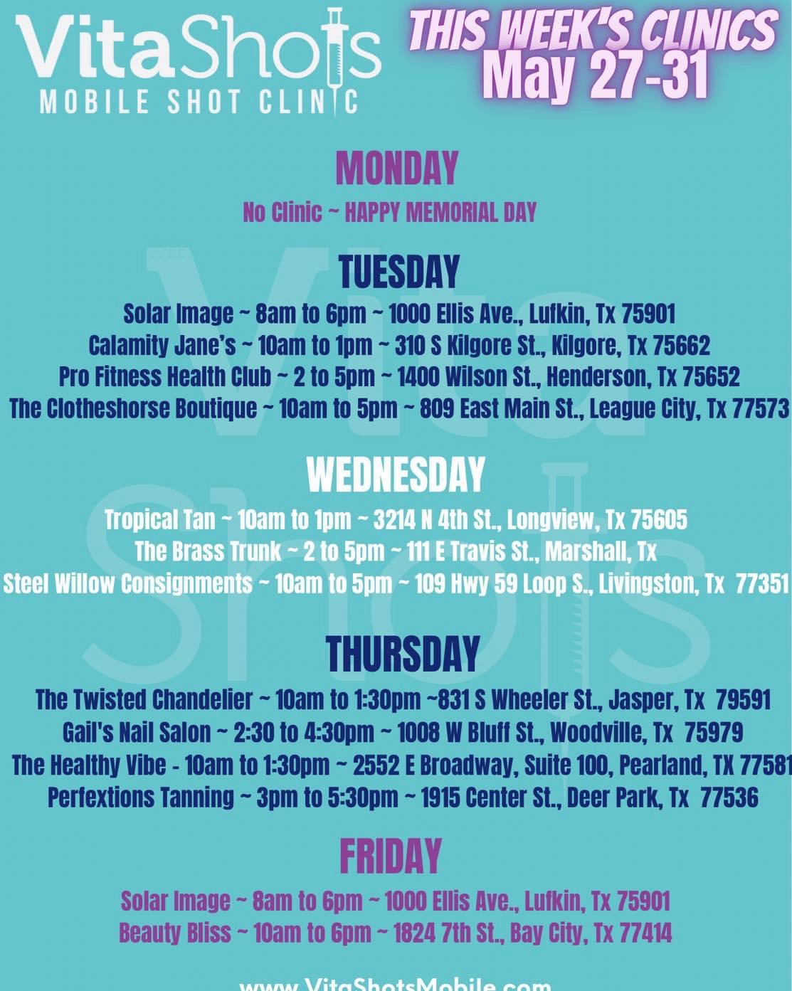 Areas We Serve | VitaShots Mobile | Lufkin, TX